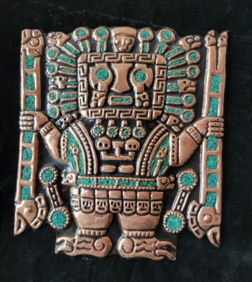 Tumi Copper Incas God wall decoration with turquoise 8 Inches x 8.2 ...