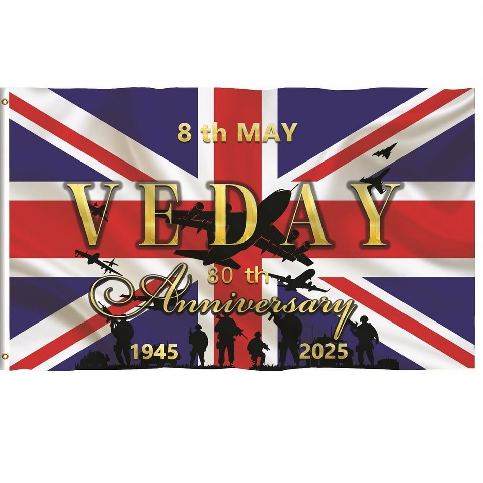 2025 VE Day 80th Anniversary 150x90cm Flag Decorations Memorabilia ...