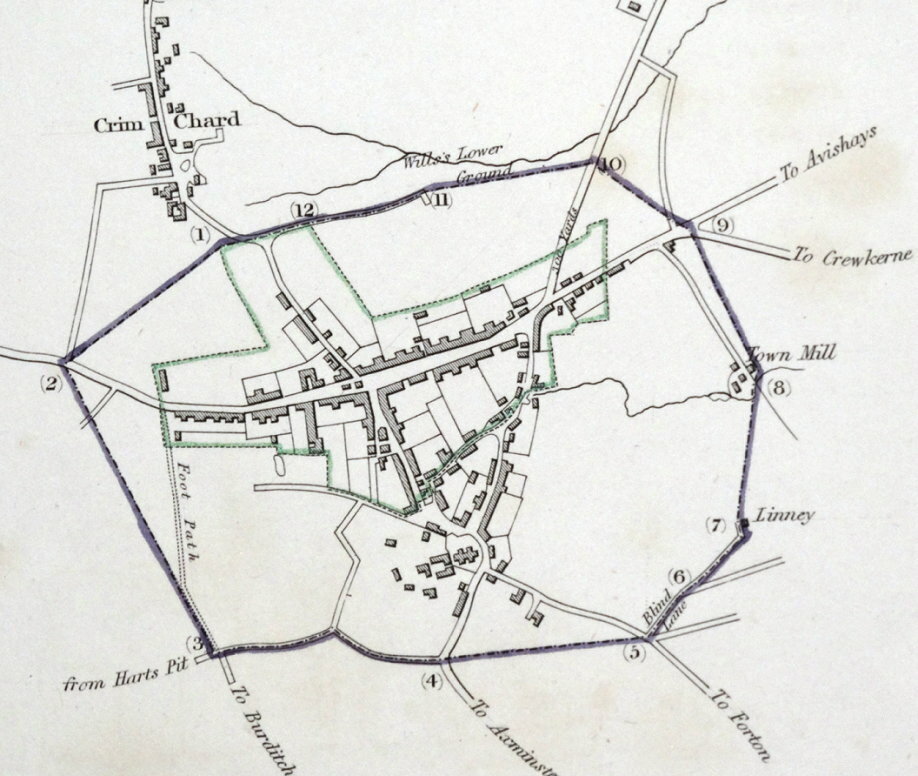 CHARD, CRIMCHARD, SOMERSET England Street Plan, Dawson Original antique ...