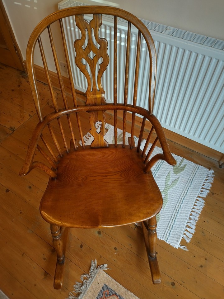 Solid Wood Spindle Rocking Chair Vintage Style | eBay UK