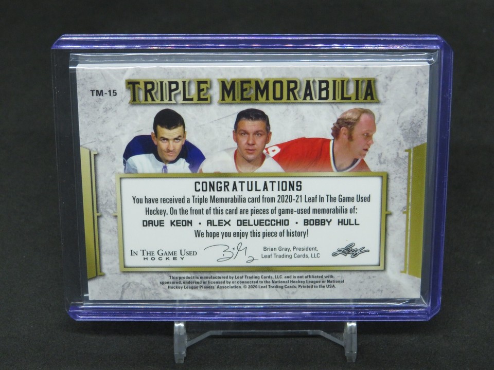 2020 LEAF IN THE GAME USED HOCKEY BOBBY HULL KEON DELUECCHIO PATCH /9 ...