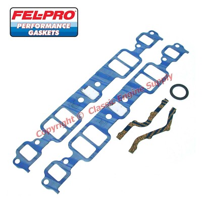 New Set of Fel Pro 1204 Intake Manifold Gaskets sb Chevy 400 350 327 ...