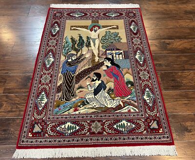 Pictorial Rug 3x5 Rare Christian Carpet Jesus on Cross Handmade Wool ...