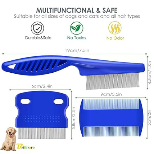 3 Pack Pet Hair Comb Stainless Steel Flea Lice Combs Dog Cat Grooming ...
