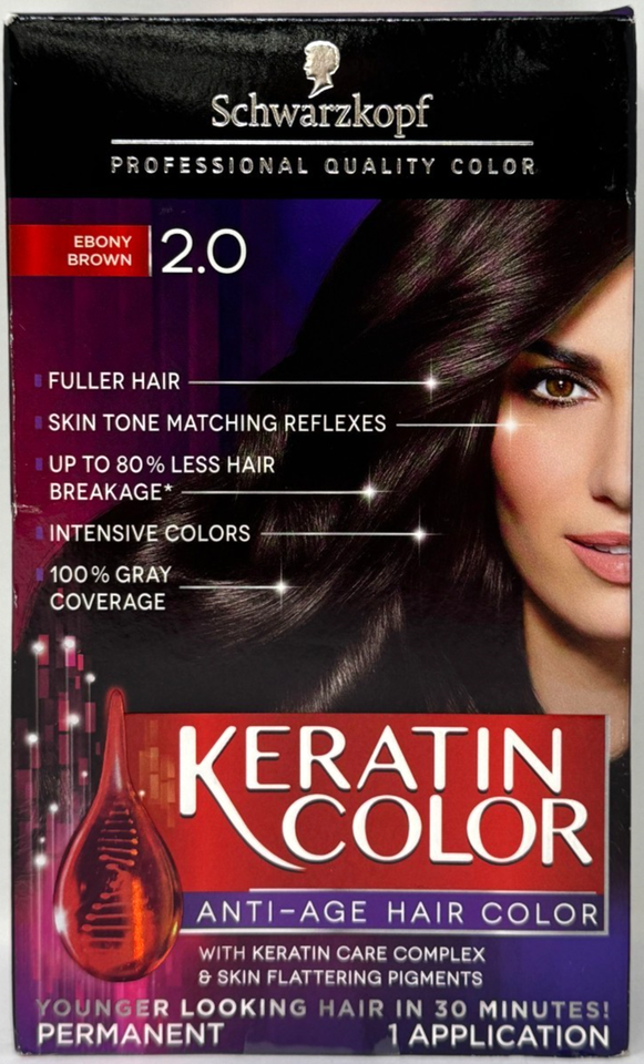 SCHWARZKOPF KERATIN COLOR ANTI-AGE HAIR COLOR - 2.0 EBONY BROWN | eBay