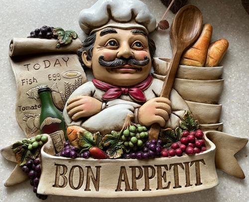 VTG French Italian Chef/Baker Heavy Resin Wall Plaque for Kitchen ...