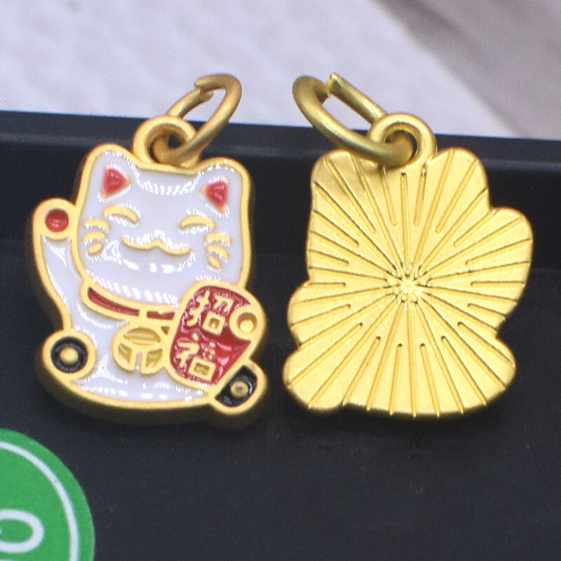 2pcs Enamel Lucky Cat Charms Pendant For Jewelry Making DIY Accessories ...