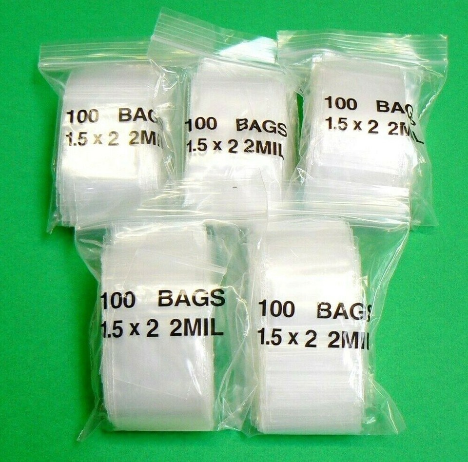 500 Small Reclosable Bags 2mil Clear Poly 1-1/2" x 2" Mini Baggies 1.5 ...