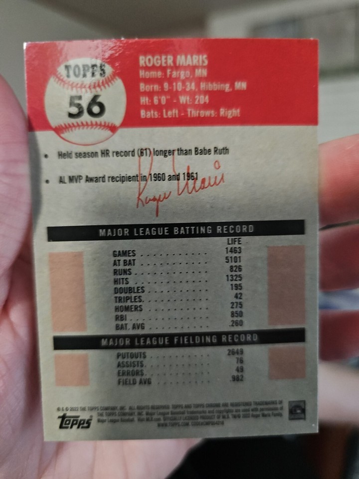 2022 Topps Chrome Platinum Anniversary #56 Roger Maris Prism Refractor ...