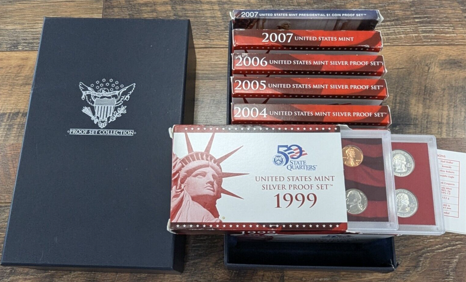 1999-2007(S) 9x Lot Run US Mint Red SILVER PROOF Set Complete w/ Box ...