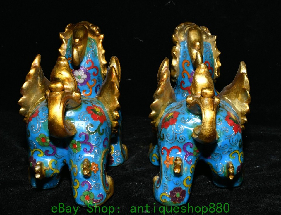7'' Old Bronze Cloisonne Enamel PiXiu Phylactery Guardian Beast Statue ...