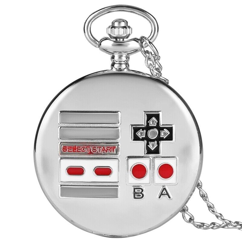 Silver Video Game Pattern Design Men Boy Quartz Analog Pocket Watch ...