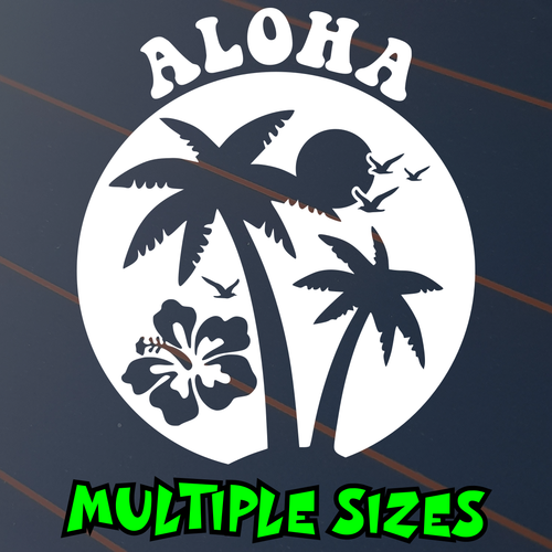 Aloha Sticker Car Decal Palm Tree Beach Caravan Sunset Van Summer ...