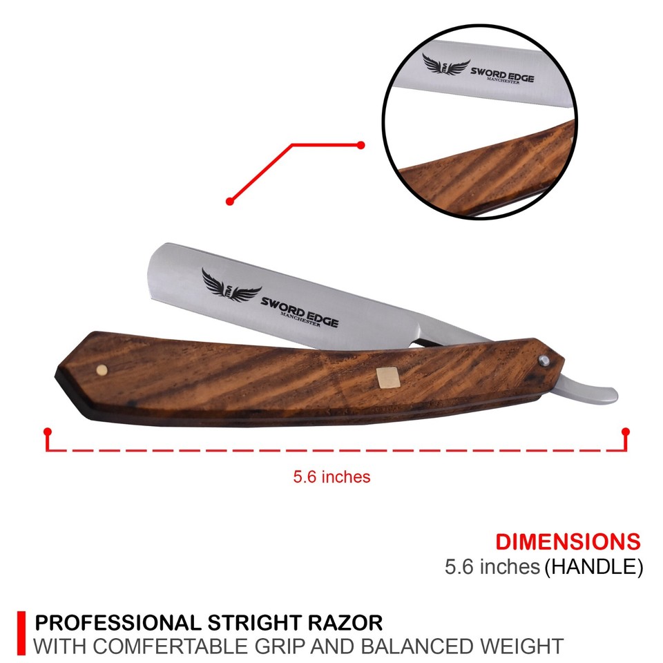 Wood Handle Straight Stainless Steel Razor Blades Barber Folding ...