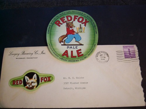 Red Fox Quart Size Ale Beer Label. Largay Brewing Co. Waterbury Conn ...