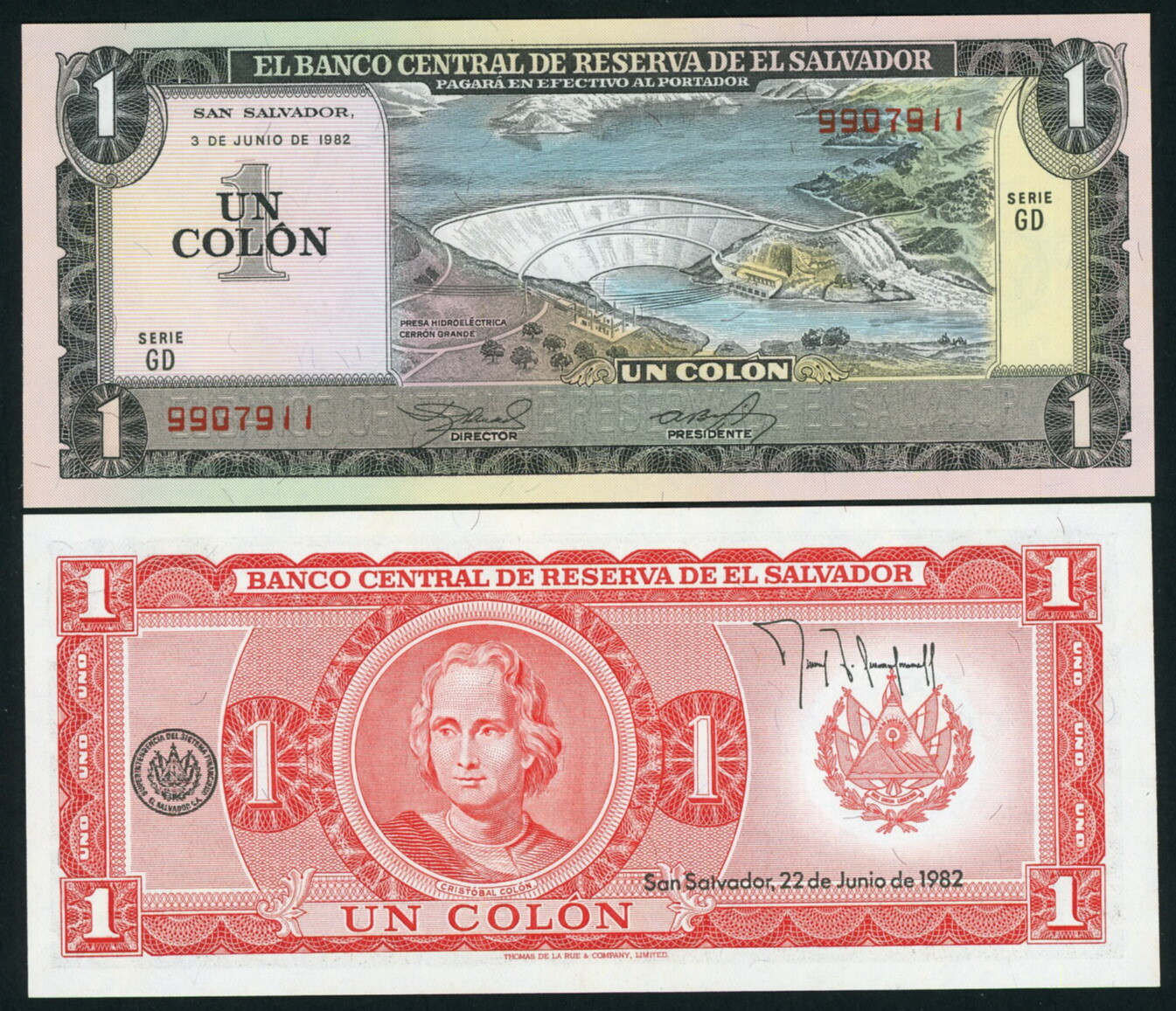 EL SALVADOR P-133Aa 1 Colon 1982 Hydroelectric Dam Columbus Choice ...