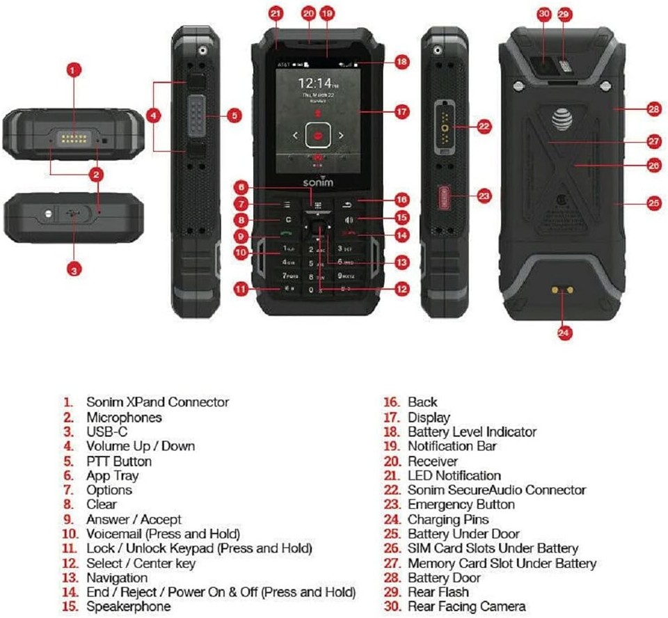 Sonim XP5S XP5800 Black (AT&T) Dual Sim 4G LTE Ultra Rugged PTT Phone ...