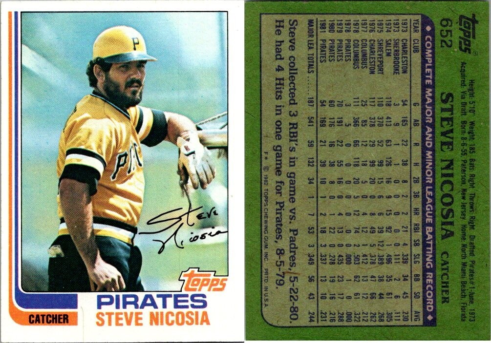 1982 Topps Baseball #652 Steve Nicosia | eBay