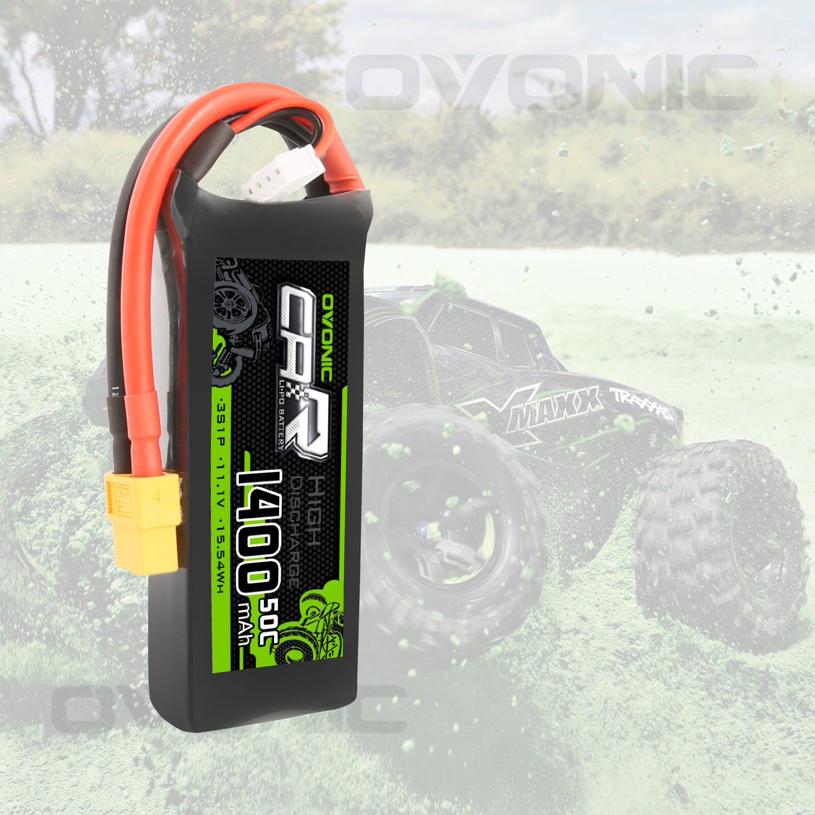 OVONIC 11.1V Lipo Battery 3S 50C 1400mAh W/ XT60+TRX for E-Revo VXL 1/ ...