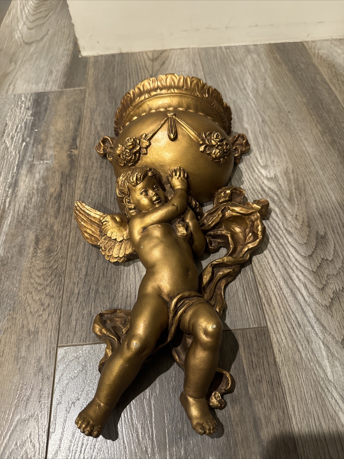 Vtg Universal Statuary Corp Golden Cherub Angel Cupid #177 Wall Pocket ...