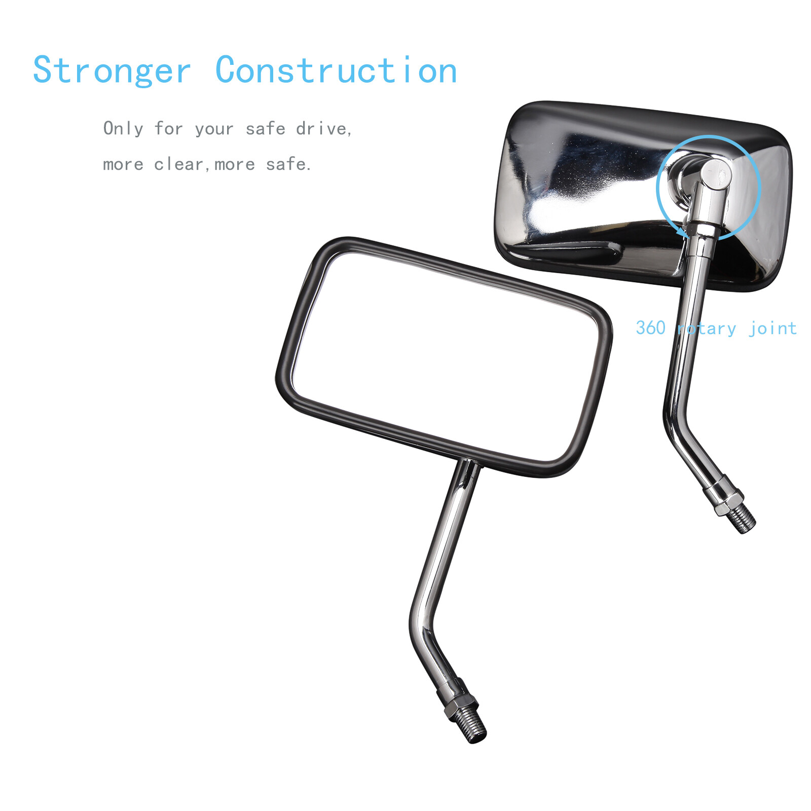 10mm Chrome Rectangle Motorcycle Rearview Side Mirrors for Honda Suzuki ...