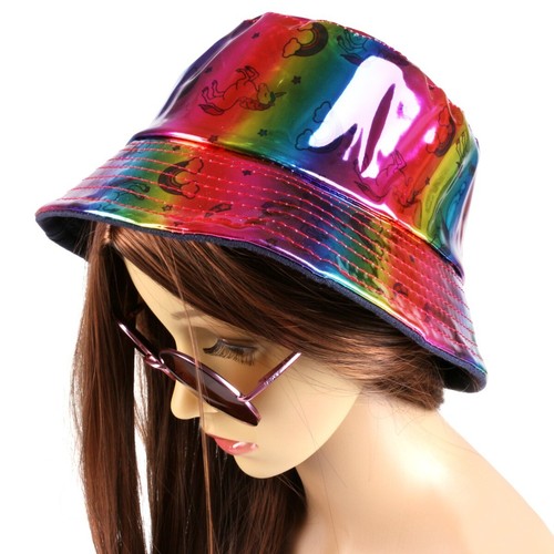 HOLOGRAPHIC BUCKET HATS Festival Party Fancy Dress Bright Loud Boonie ...