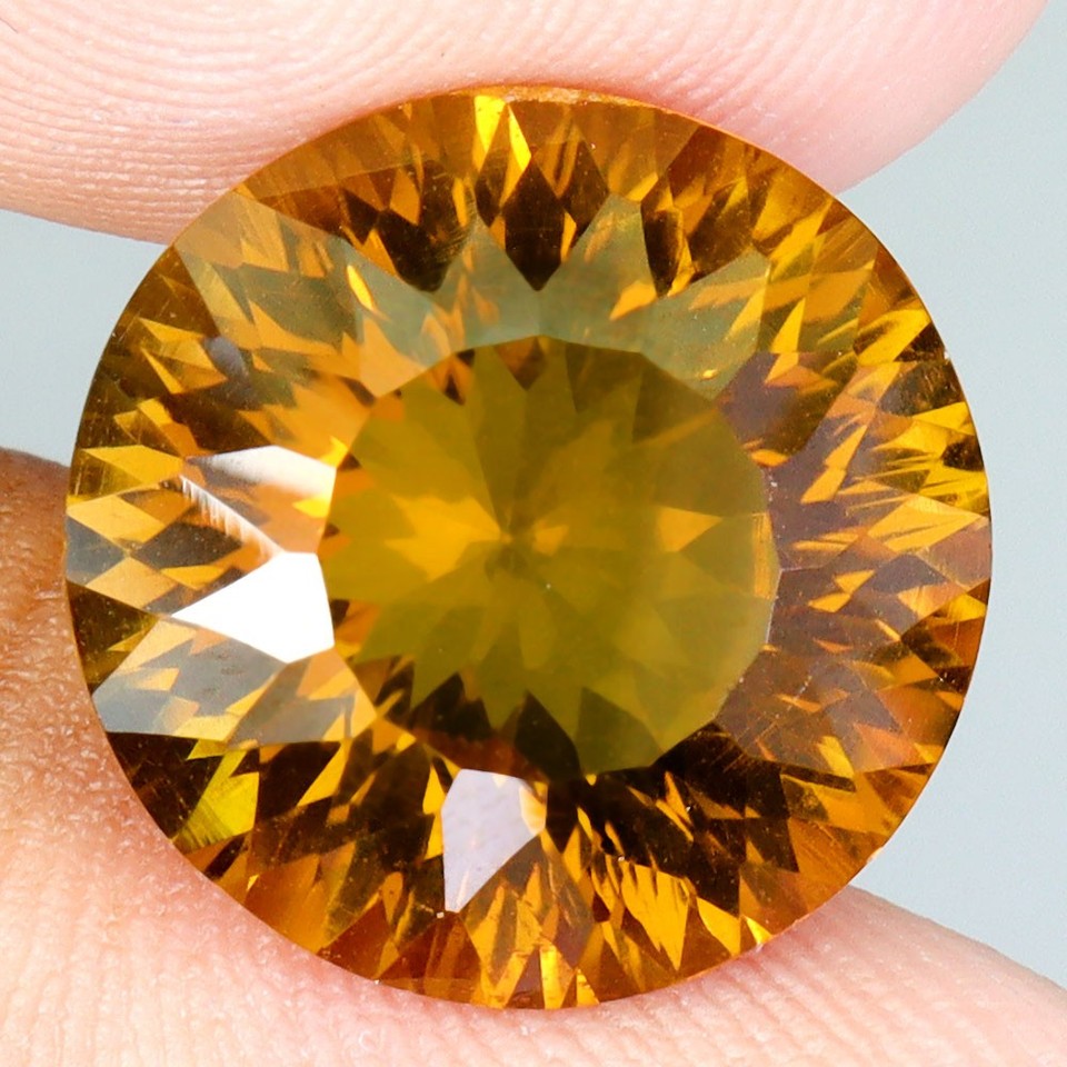 Round Concave Cut Natural Orangey Yellow Citrine 8.67ct 15mm Marvelous ...