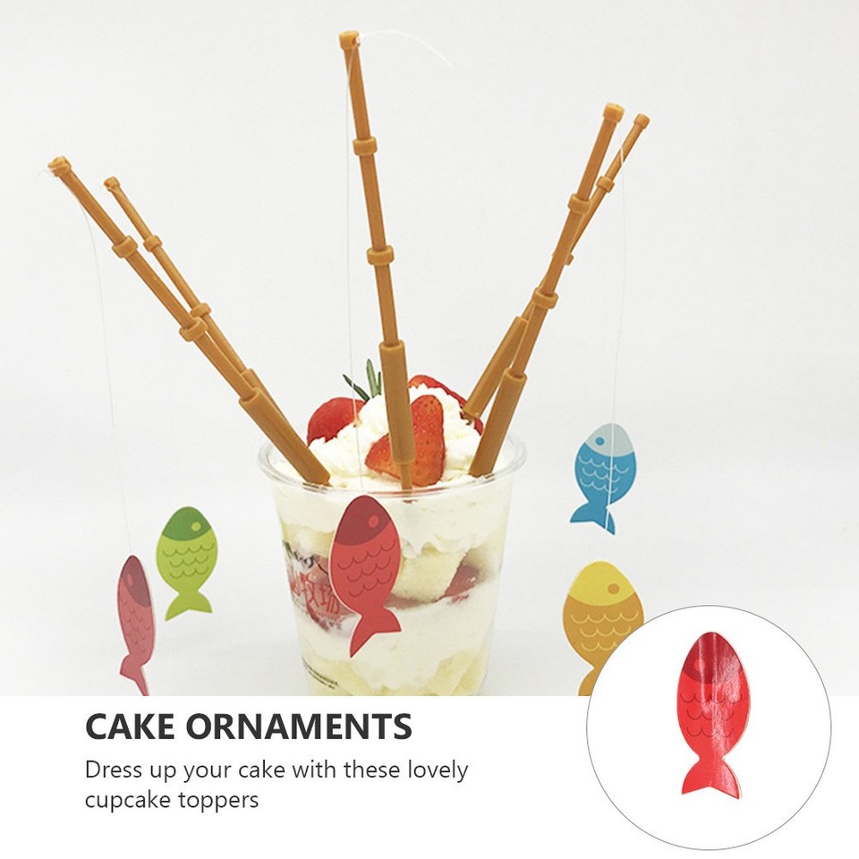 8 Pcs Cake Decorations Fishing Rod Topper Cupcake Toppers Fisherman ...