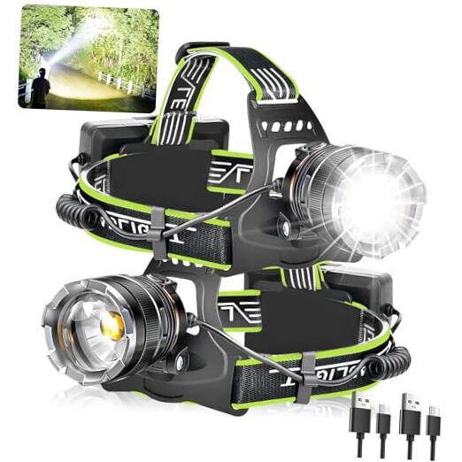 Rechargeable Headlamp 2 Pack, 120000 High Lumen Super Bright Headlamp ...