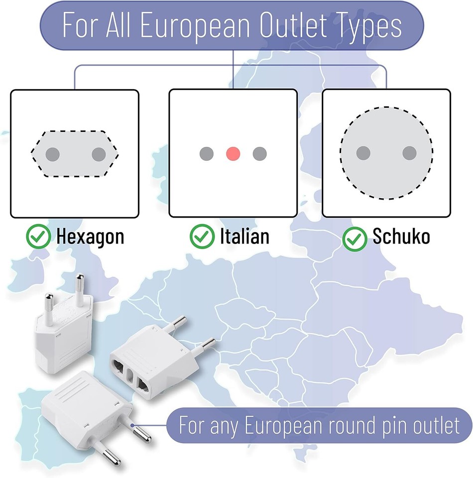 3 or 6PC European Travel Plug Adapter US to Europe Plug Adapter Outlet ...