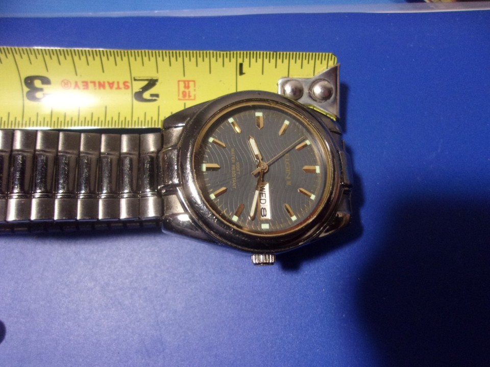 Vtg. Elgin II Men's FCT012 Day Date Black Expansion Quartz Watch Needs ...