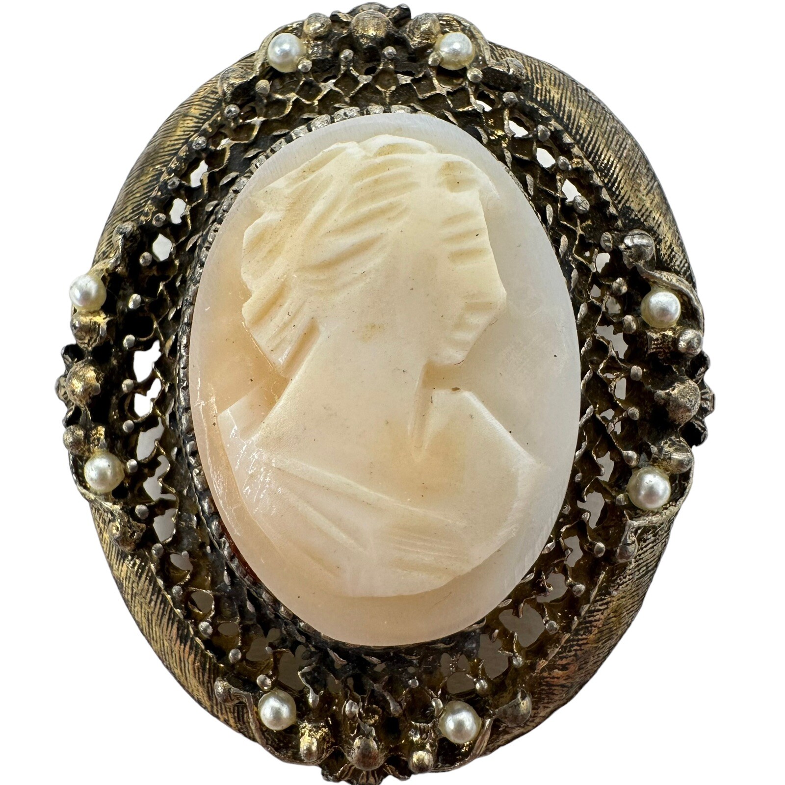 Vintage Baroque Victorian Style Oval Shell Cameo Broo… - Gem
