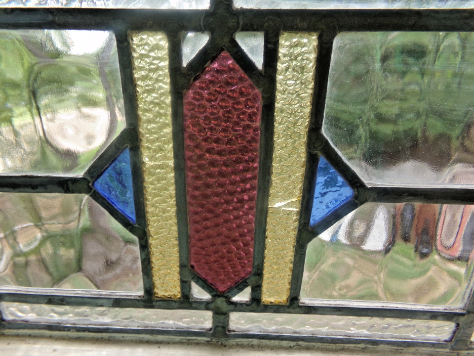 OLD ENGLISH LEADED STAINED GLASS COLORFUL TRANSOM WINDOW 26 3/4 " W X ...