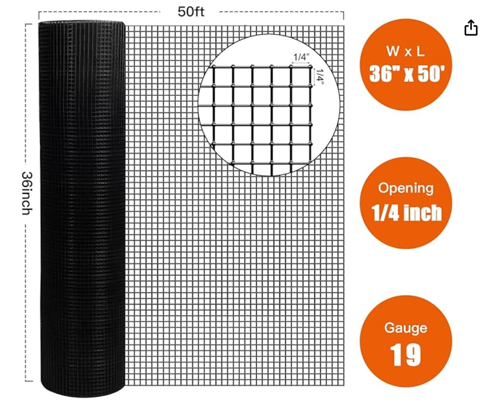 Galvanized Black Vinyl Coated Chicken Wire Fence 36" x 50' x 1/4inch | eBay