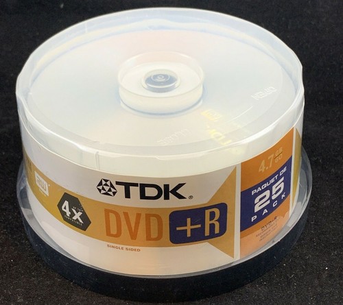 TDK DVD+R Single Sided 25 Pack 4.7 GB 120 Min SP 60 Min HQ 4x New ...