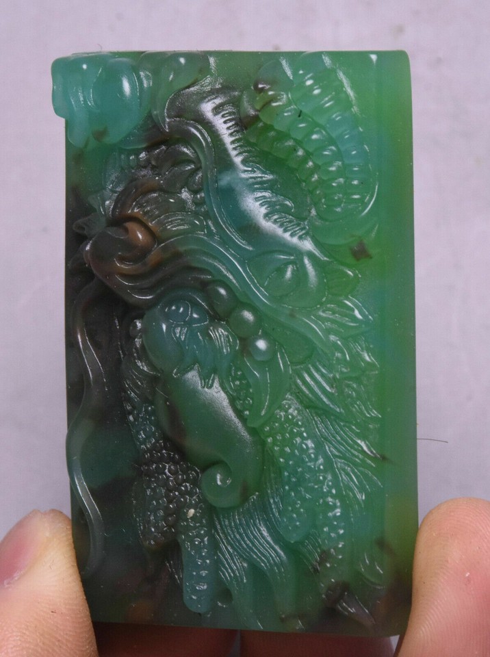 6CM Rare Chinese Natural Old Green Jade Fengshui Animal Dragon Head ...