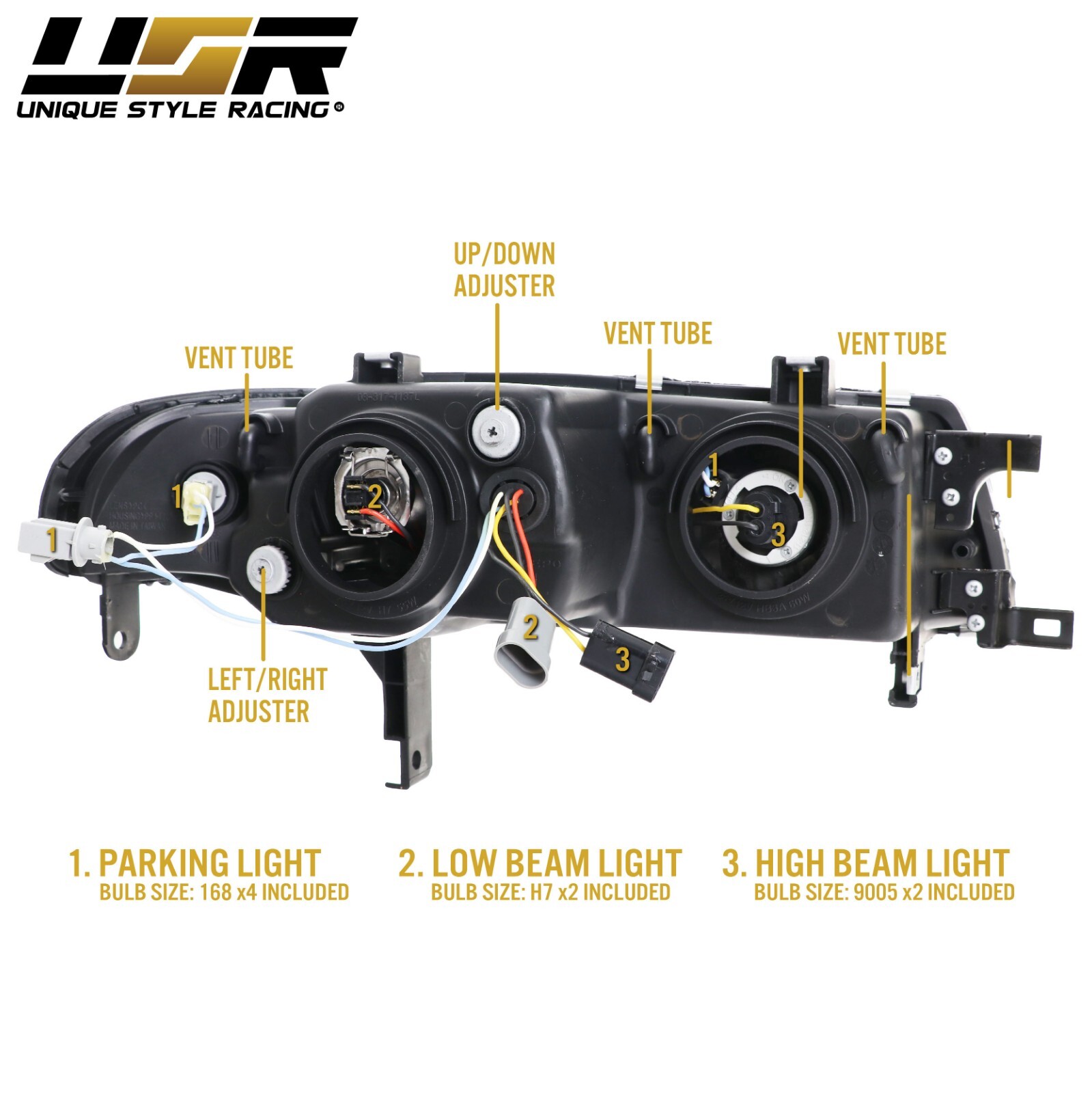 DEPO JDM Black Projector Headlight w/Corner Light Pair For 92-96 Honda ...