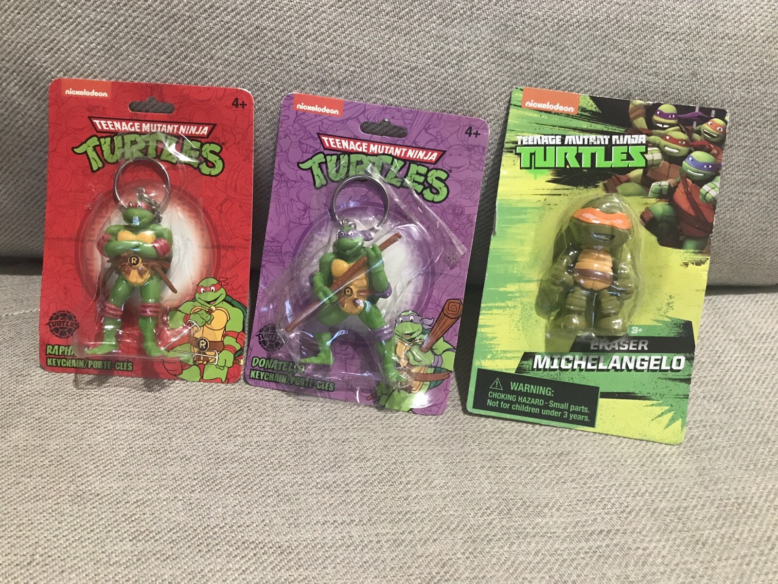 Lot of 3 Vintage Teenage Mutant Ninja Turtles Keychains(2) & Eraser(1 ...