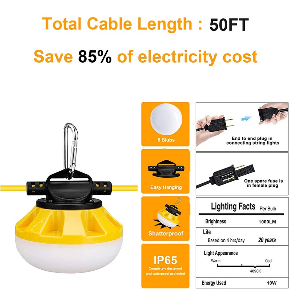 US Construction String Lights LED Industrial Grade Construction Sites ...