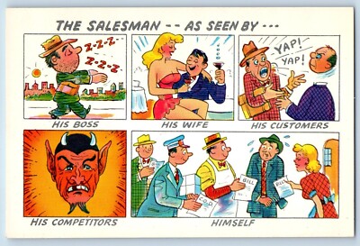 Humor Postcard The Salesman Devil As Seen By c1950's Unposted Vintage ...