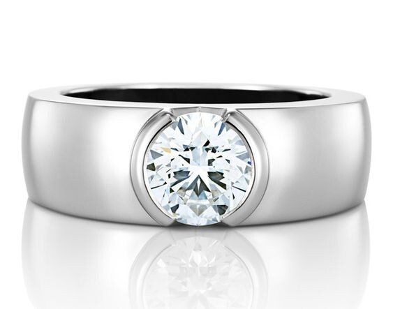 Simple Sngle Stone Mens Ring White Sterling 925 Silver Round Shape CZ ...