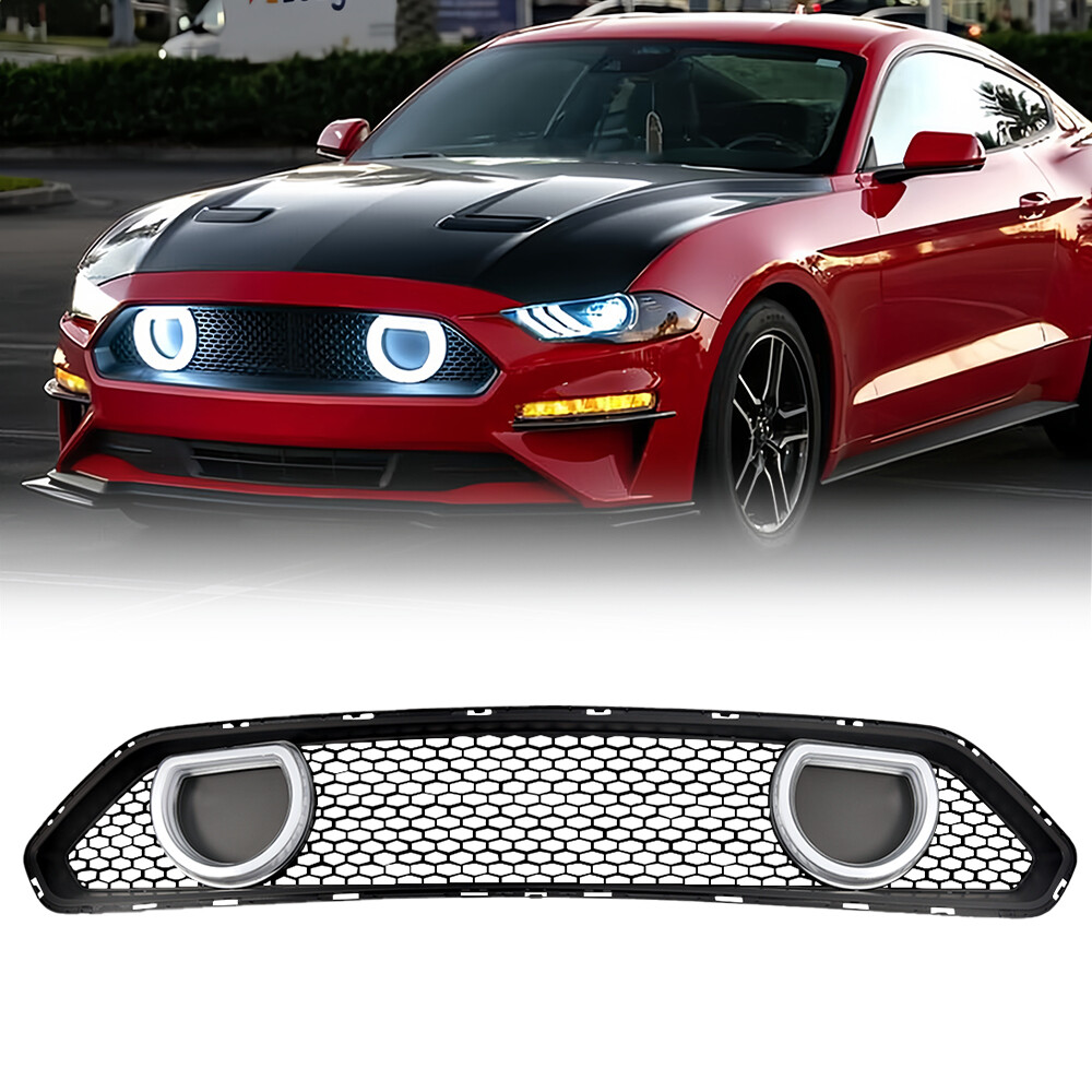 Front Upper Grill Mach 1 Grille w/LED DRL & Turn Signal For 18-23 Ford ...