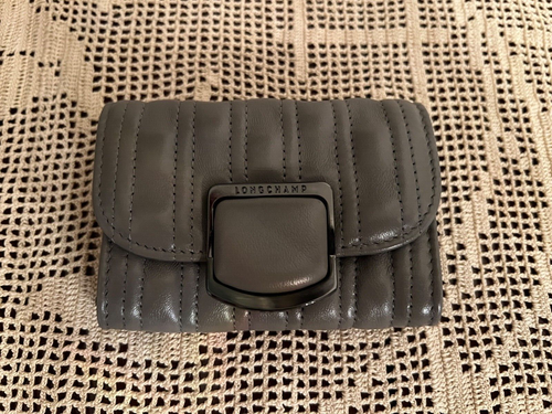Longchamp Brioche Small Leather Padded Quilted Wallet Coin Purse Gray ...
