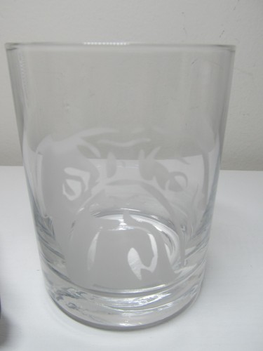 Etched Double Old Fashioned Rock Glass W / Two Bulldogs Ice Cube Molds ...