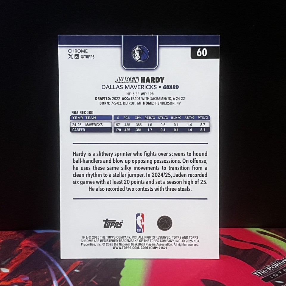 2025-26 Topps Chrome Red White & Blue Refractor Jaden Hardy #60 | eBay