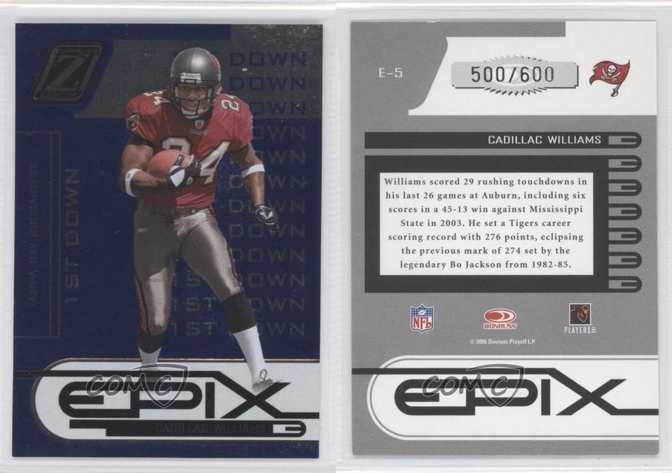 2005 Donruss Zenith Epix 1st Down Blue 500/600 Cadillac Williams #E-5 ...