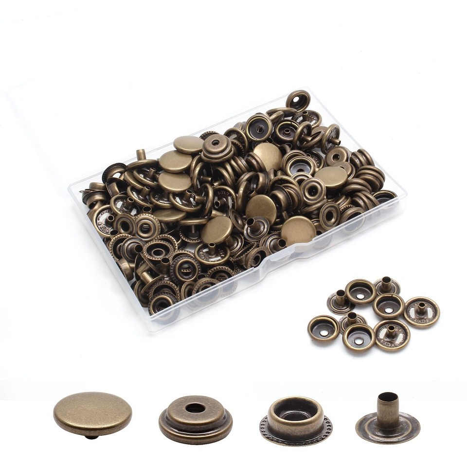 Biaungdo 200pc 15mm Heavy Duty Snap Fasteners Kit, Metal Leather Snap ...