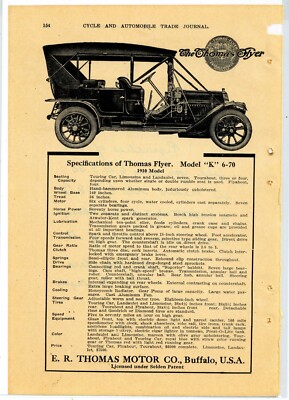 1910 E.R. Thomas Motor Co. of Buffalo, New York Ad: Thomas Flyer w ...
