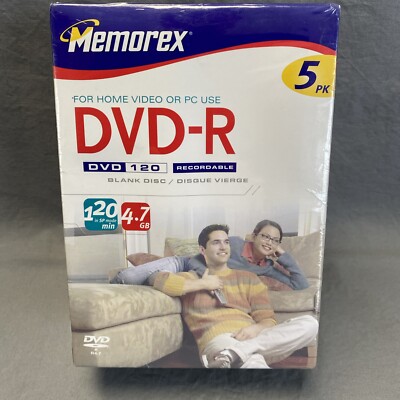 Memorex DVD-R 120 5PK Blank Recordable Discs 4.7 GB 6 Hours EP Mode New ...