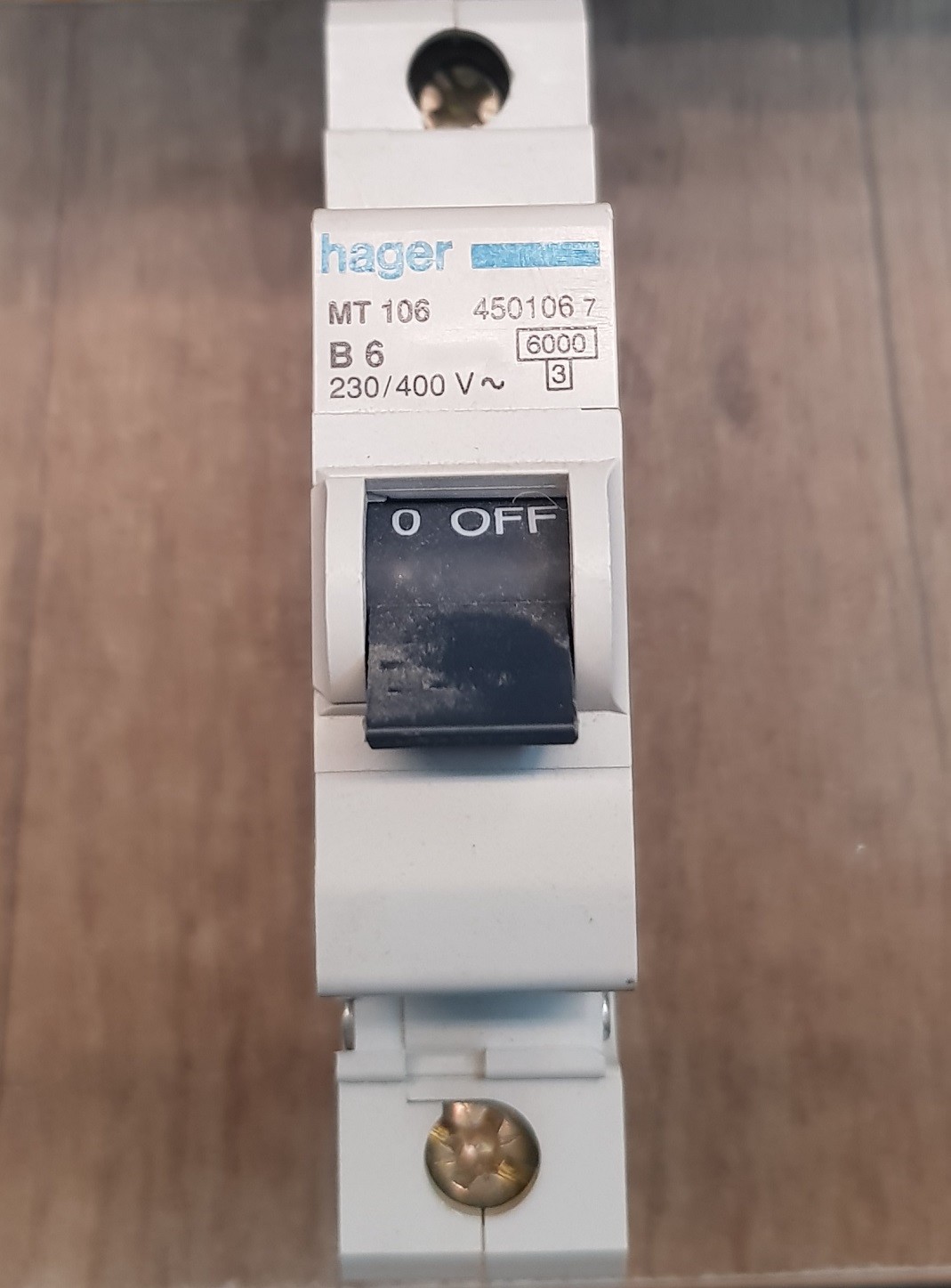 Hager MT106 B6 450106 7 Type B Single Pole MCB Circuit Breaker 230/400v ...